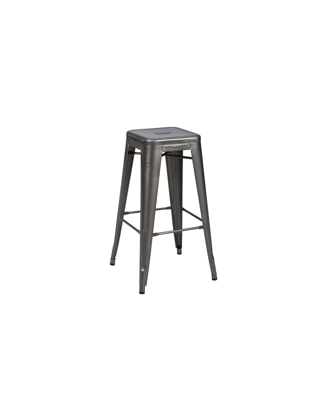 Tabouret Tolix H haut 75cm métal brut vernis brillant